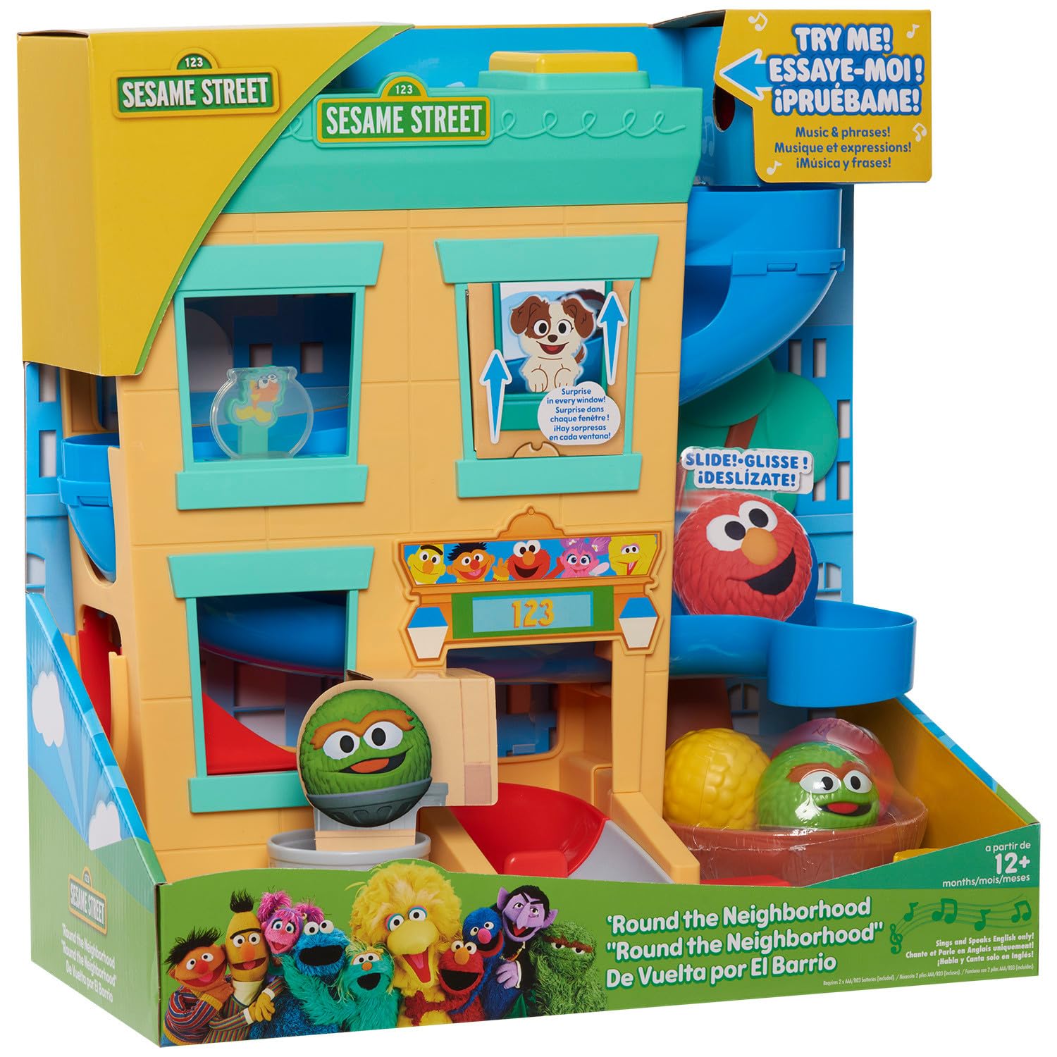 SESAME STREET 'Round The Neighborhood 4-Piece Ball Drop Playset and Figures, Sounds and Phrases, Kids Toys for Ages 12 Month by Just Play
