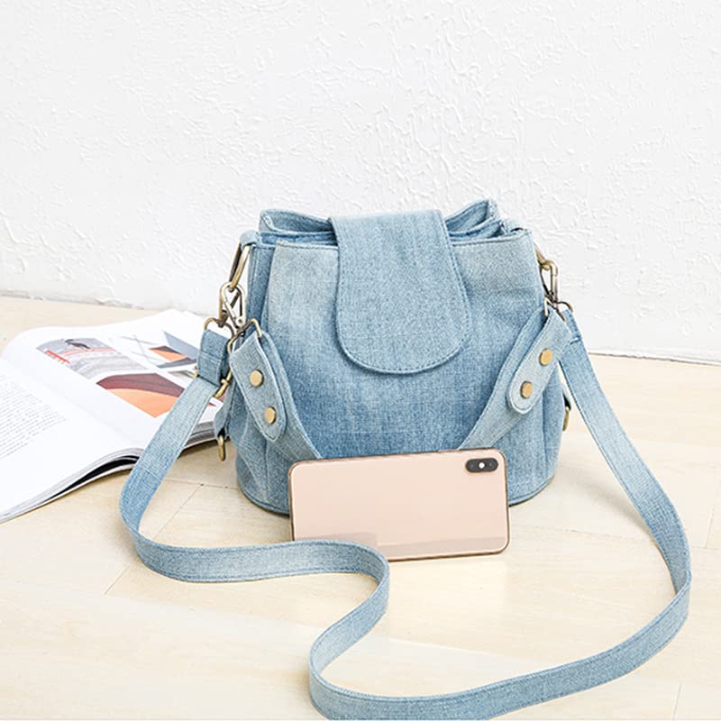 Women's Bag 2022 Trend Shoulder Bag Demin Bucket Small Size Tote Bag Crossbody Bag (light blue)