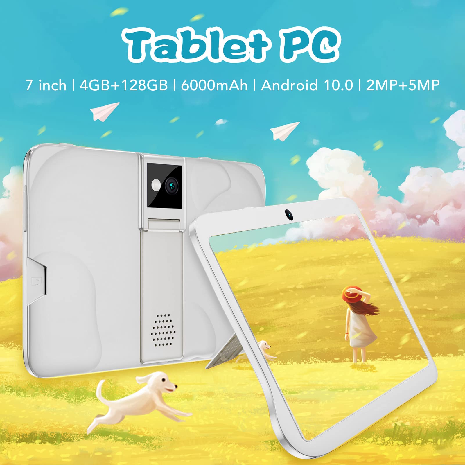 Tablet, 4G 128G 100β240V 7in Kids Tablet IPS HD Screen for Gaming (White)
