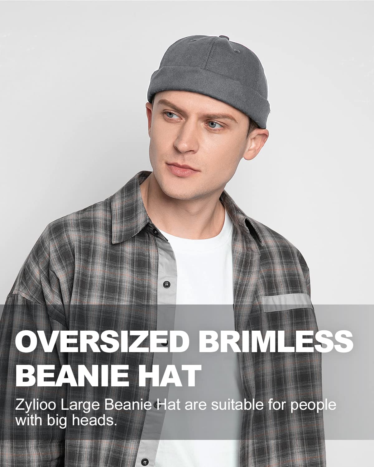 Zylioo Oversize XXL Brimless Harbour Hat,Adjustable Docker Cap for Big Heads,No Brim Ball Cap for Men and Women Black