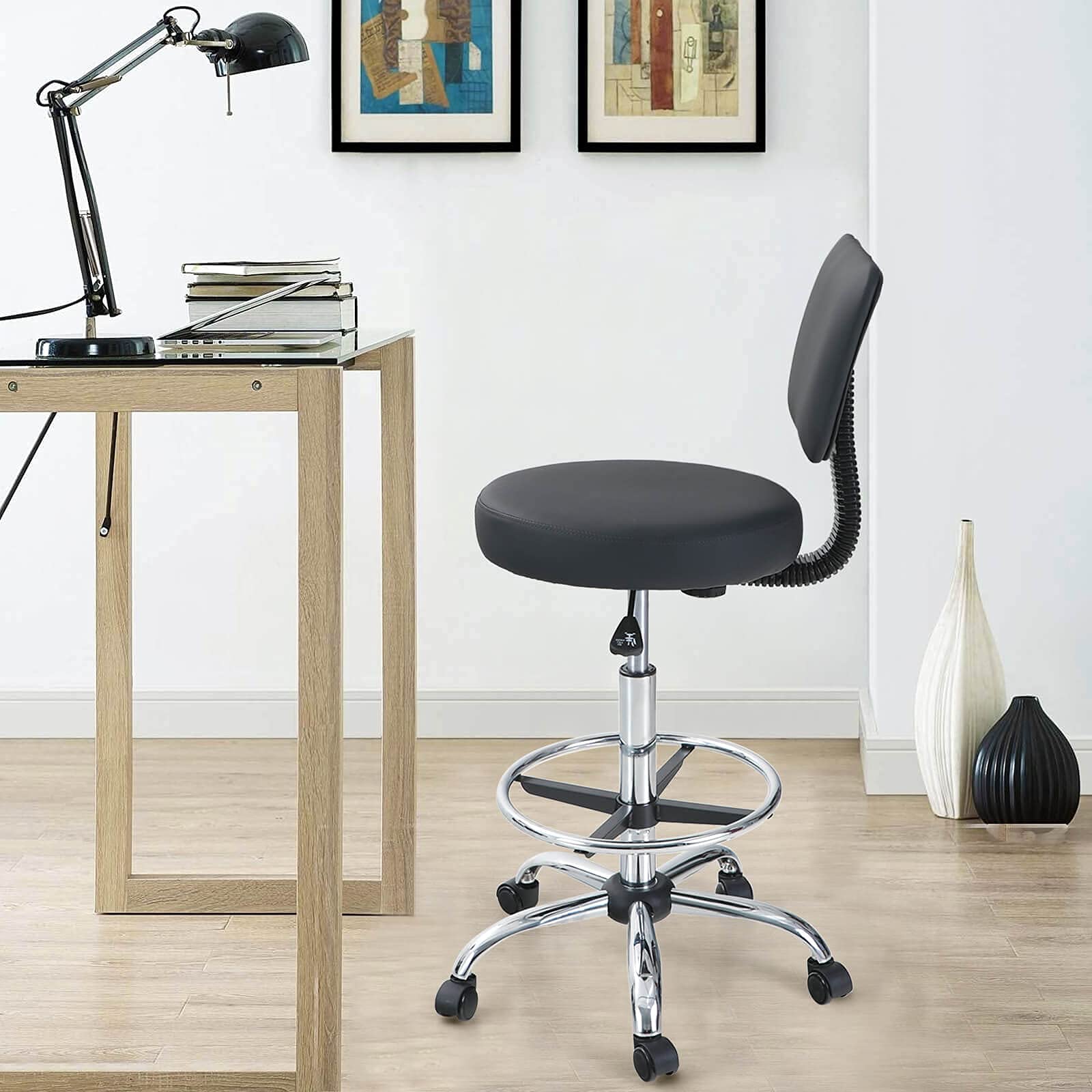 Sophia & William Office Chair Drafting Chair Swivel Round Rolling Stool Adjustable Desk Chair Mid Back Ergonomic Computer Chair with Wheels for Standing Desk, Salon, Medical, Office, Beige