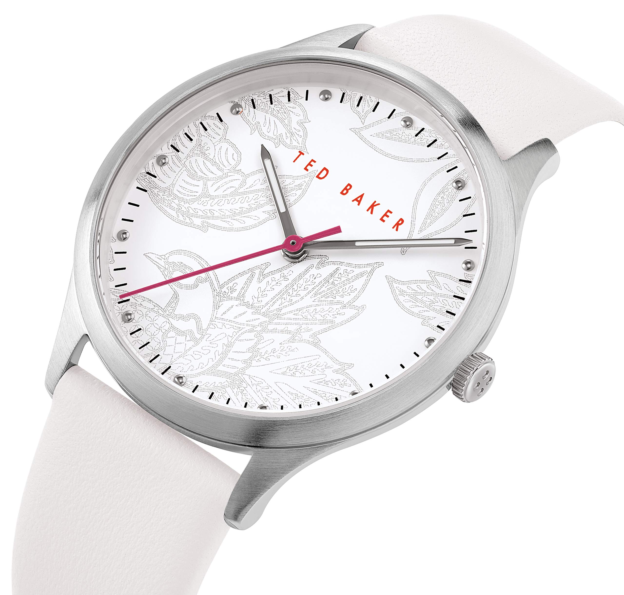 Ted Baker Women's BELGRAVIA Stainless Steel Quartz Watch with Leather Calfskin Strap, White, 18 (Model: BKPBGS003)