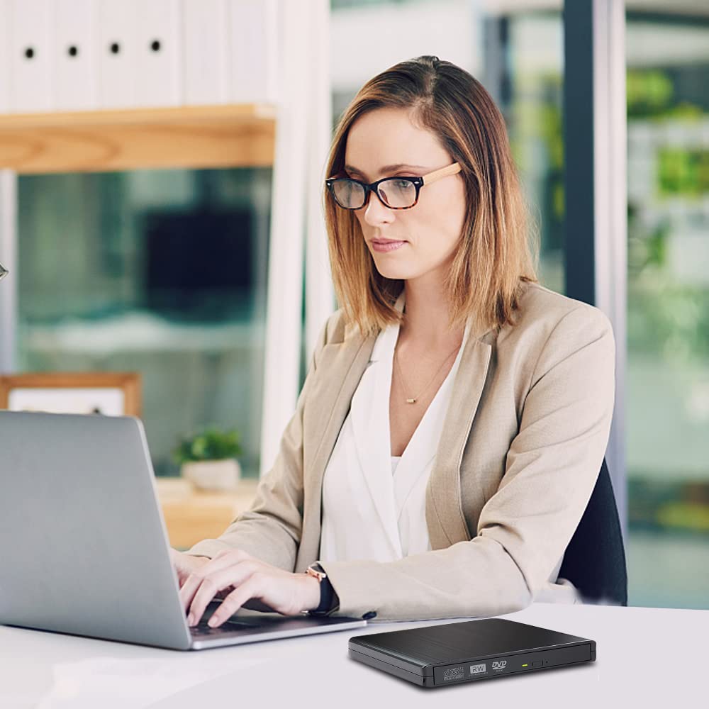 通用 External CD DVD Drive,USB 3.0 Type C,External DVD Player Reader Writer Burner,CD ROM +/-RW Drive,Compatible with Laptop Desktop PC Windows Mac Pro MacBook Linux