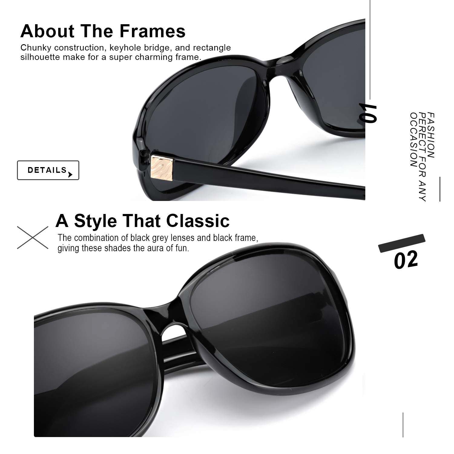 SIPHEW Polarized Sunglasses Womens, Classic Square Sun Glasses for women with UV Protection Wrap Shades