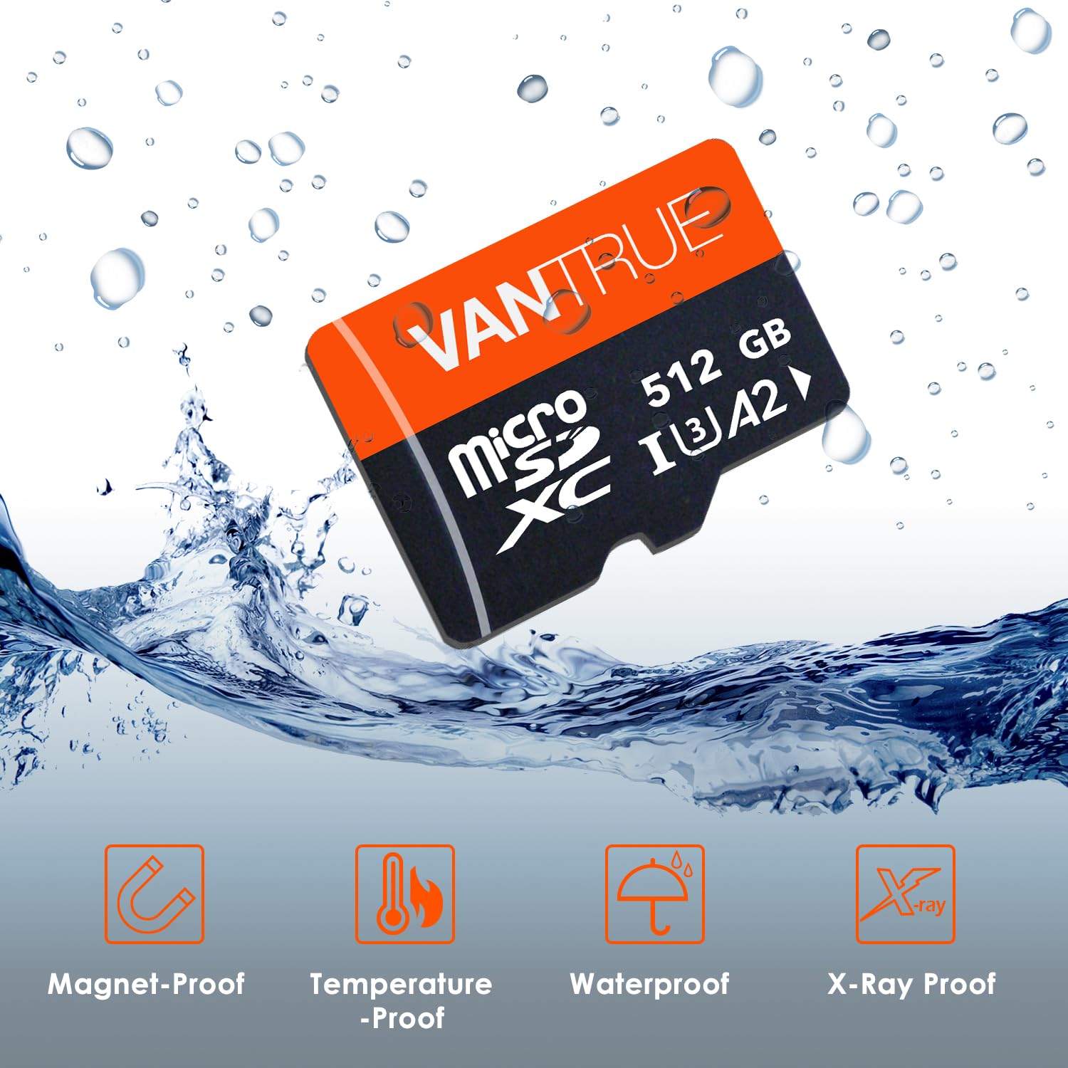 Vantrue 512GB microSDXC UHS-I U3 4K UHD Video High Speed Transfer Monitoring SD Card with Adapter for Dash Cams, Body Cams, Action Camera, Surveillance & Security Cams