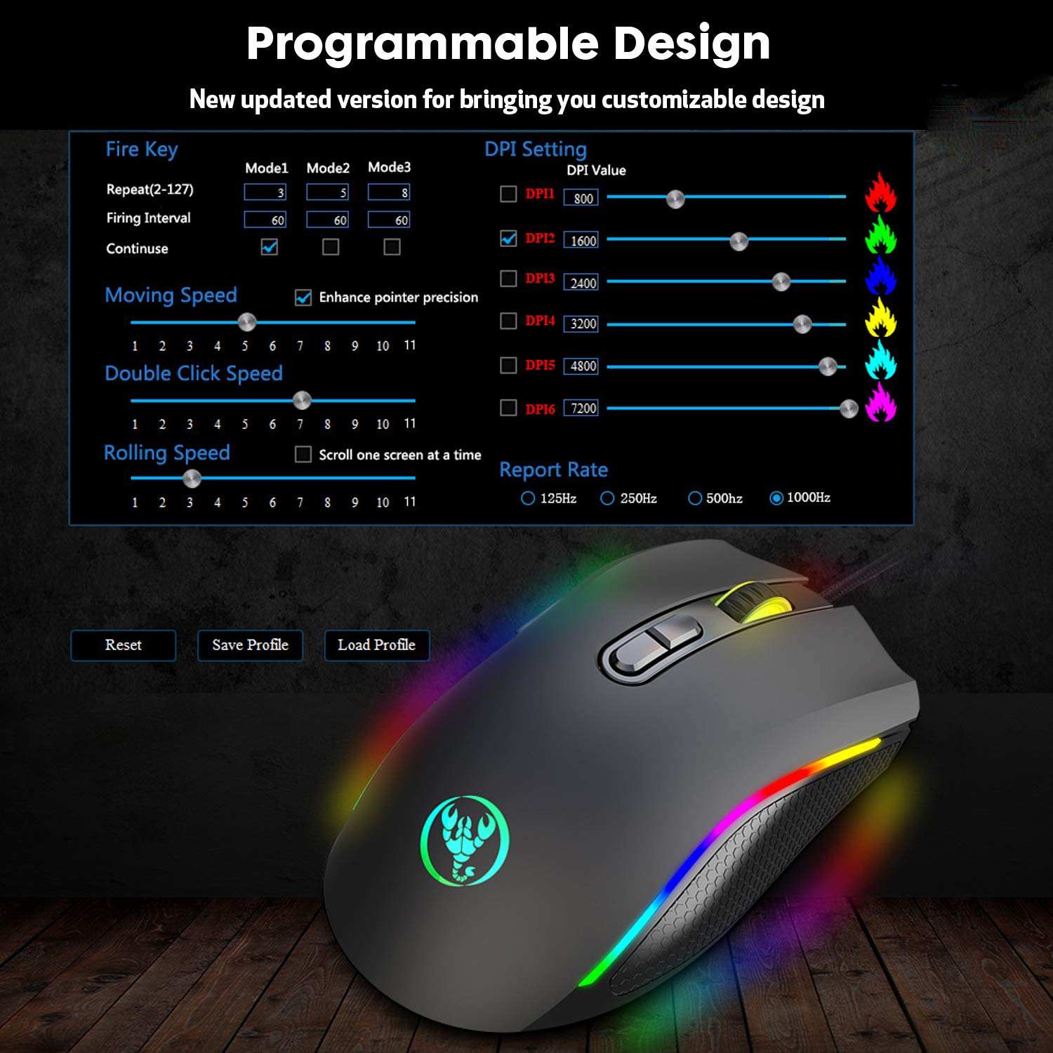 TKOOFN RGB Gaming Mouse, 6 DPI (1000/1600/2400/3200/4800/7200) Optical LED Wired Mouse with Programmable 7 Keys RGB Marquee Effect Light, Ideal for Computer Games & Daily Use