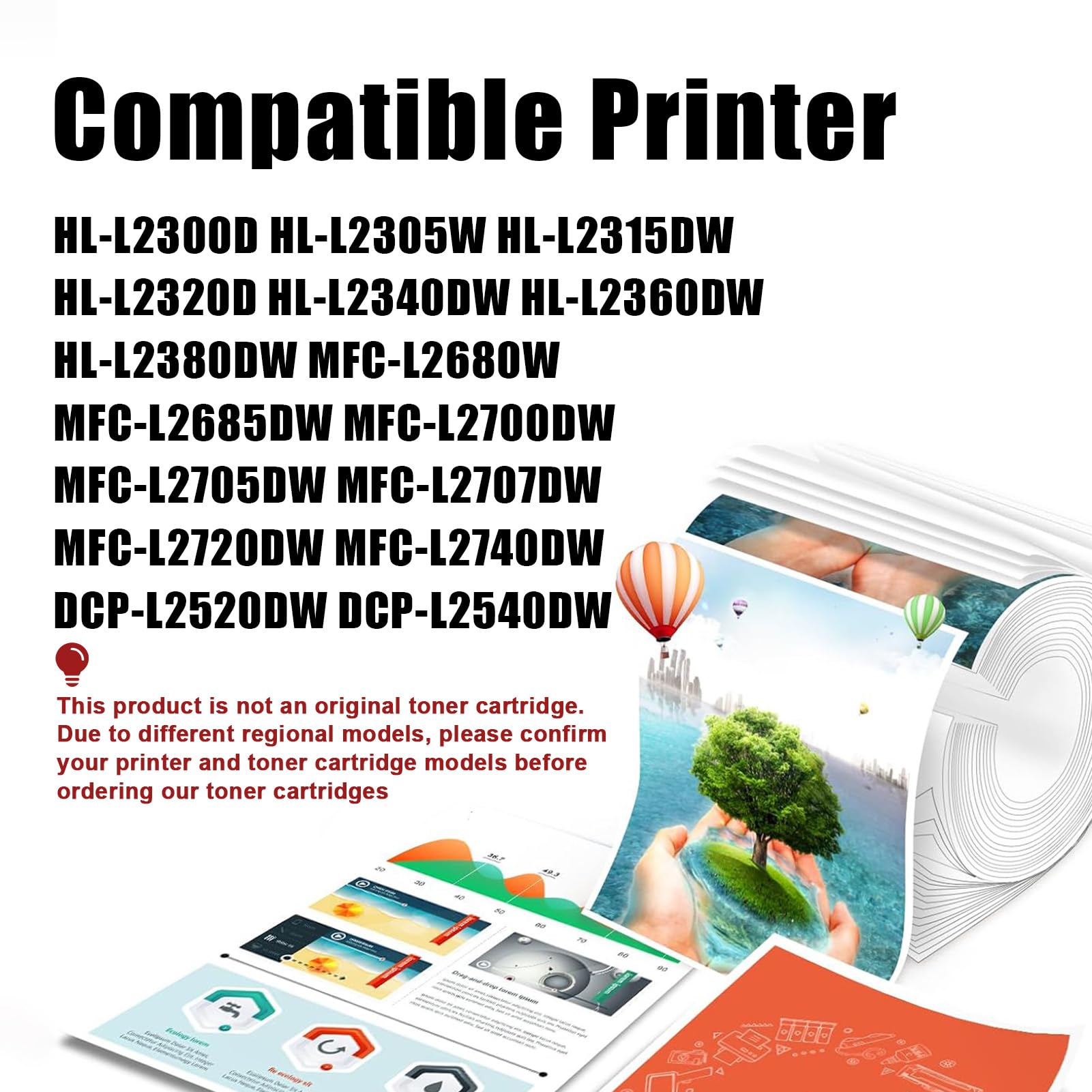 TN630 Toner Cartridges High Yield Replacement Compatible for Brother TN630 Toner Cartridge Work for Brother HL-L2300D L2305W L2315DMFC-L2680W DCP-L2520DW Printers