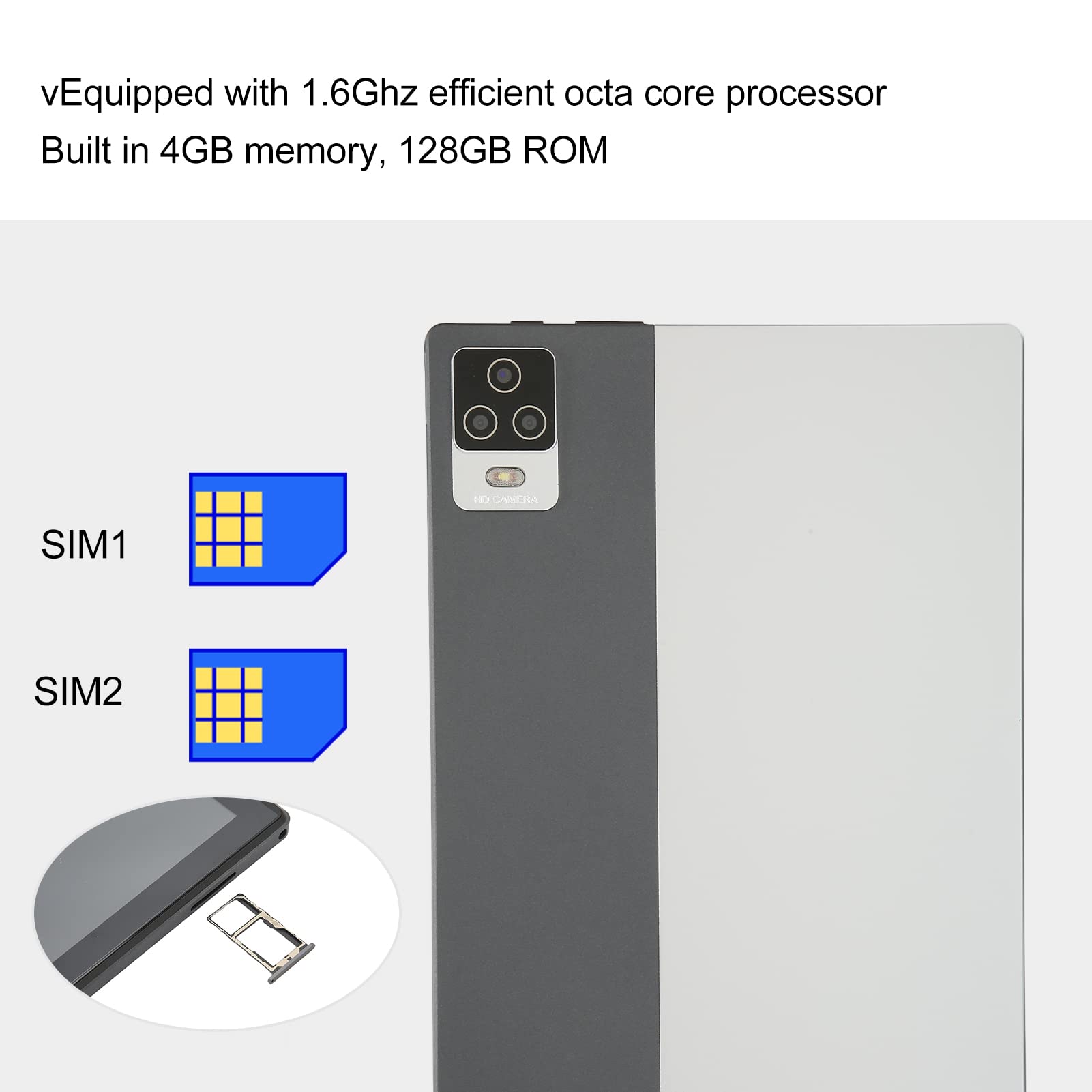 Tablet PC, 5.0 HD Tablet 4G RAM 128G ROM for Android 11 for Home for Office (UK Plug)