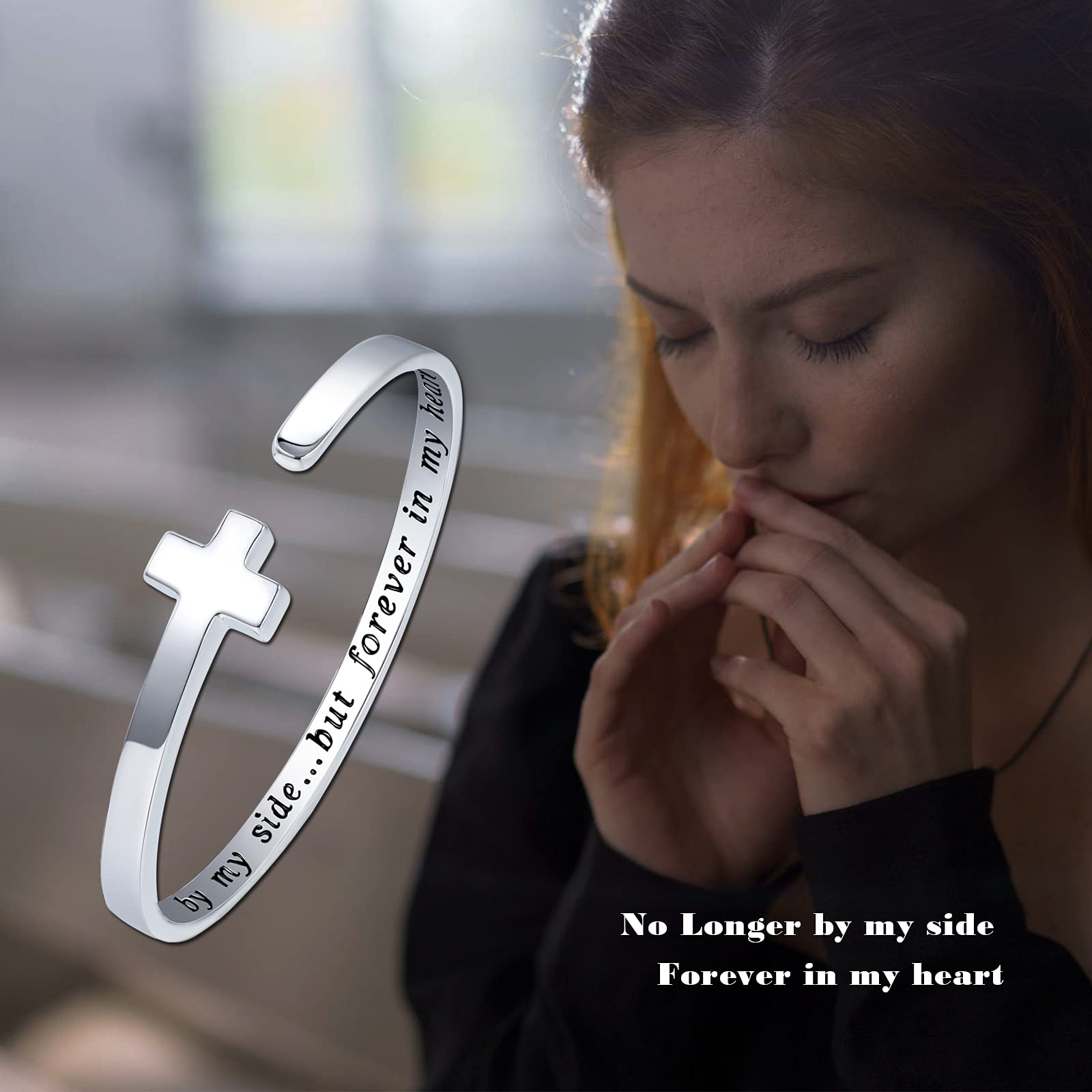 WOUOVO Cross Urn Bracelet for Ashes - 925-Sterling-Silver Adjustable Celtic Knot Urn Ring Platinum Plated Cross Cuff Bangle Memorial Keepsake Cremation Jewelry for Women Men