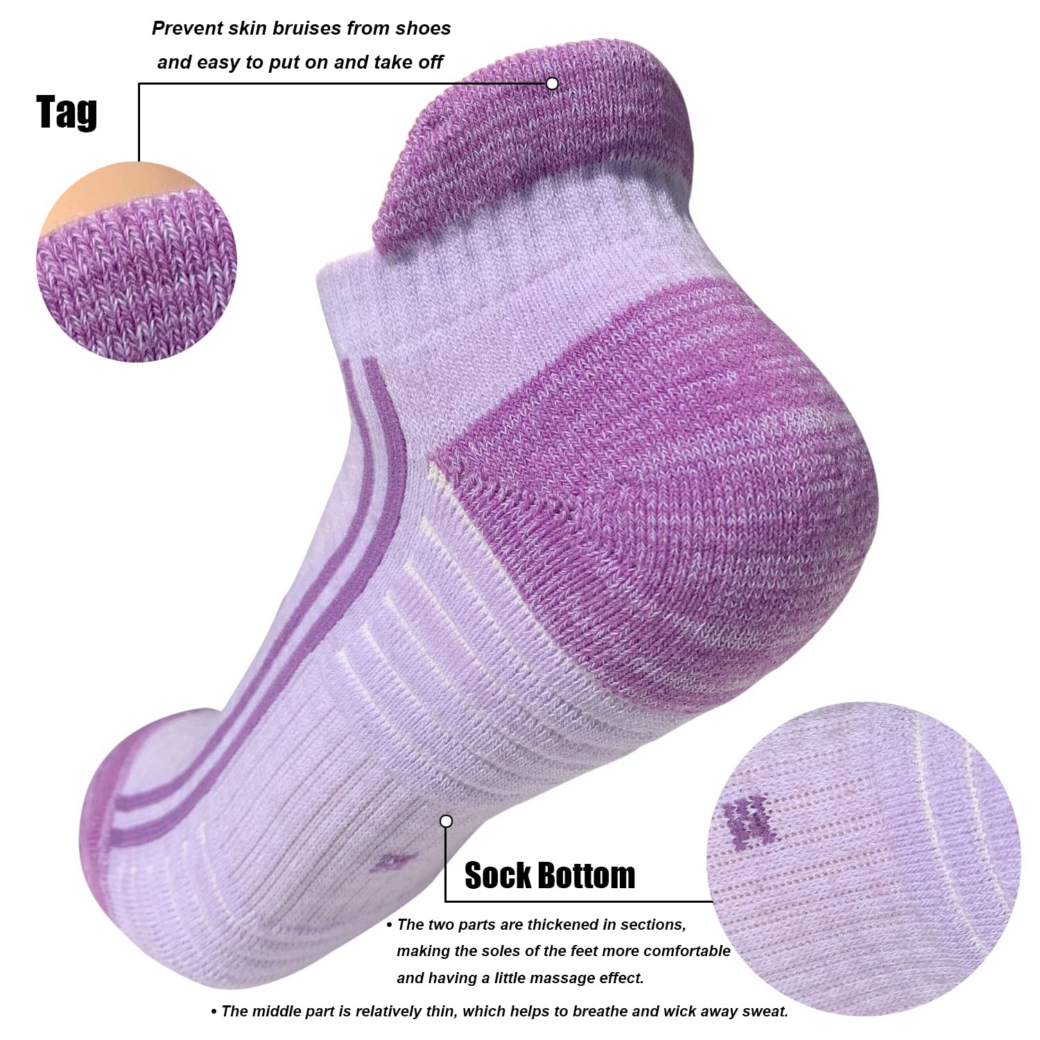 UTYOAA Womens No Show Ankle Socks Low Cut Socks Running Athletic Cushioned 6-Pairs