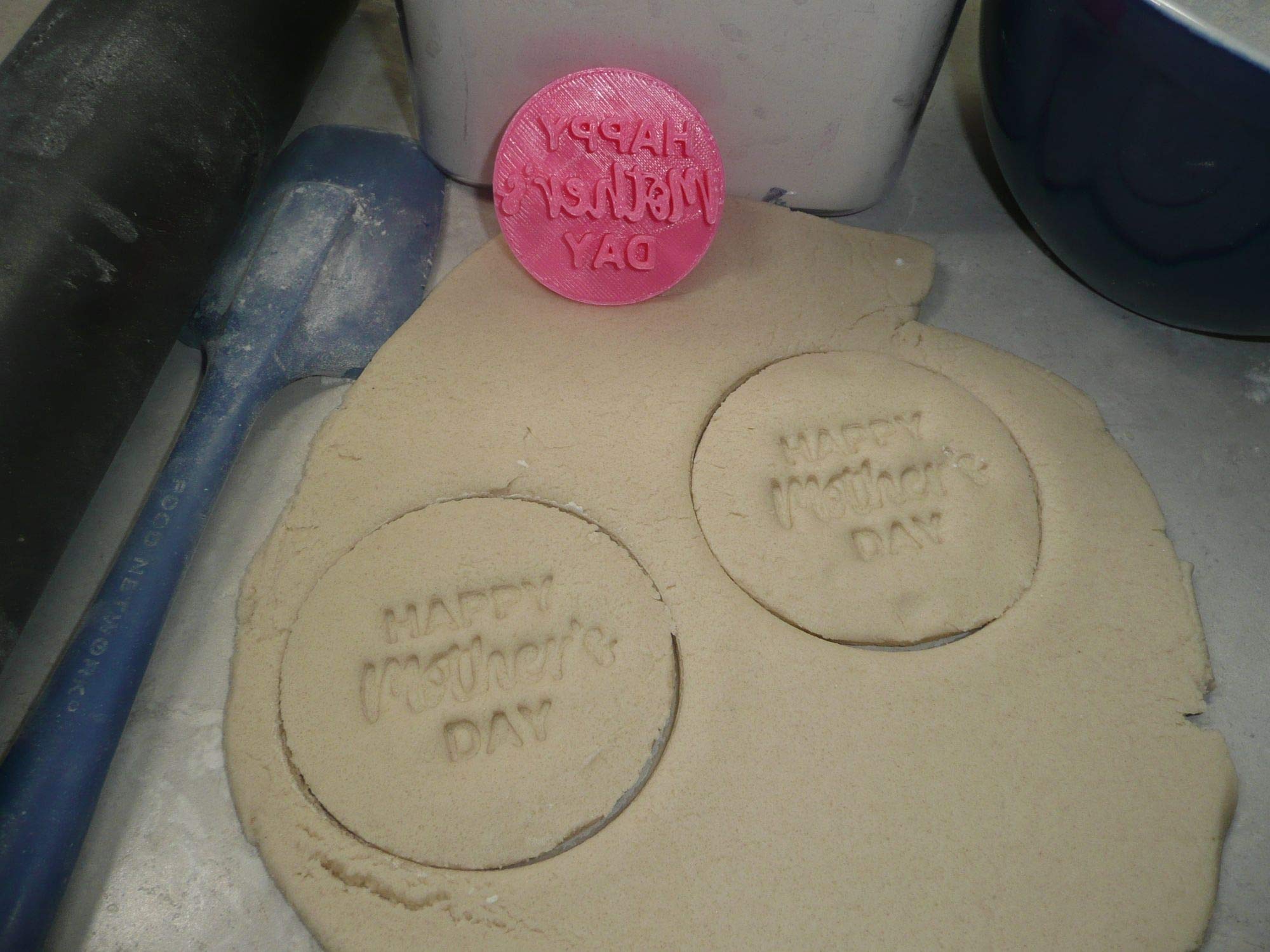 YNGLLC HAPPY MOTHERS DAY WORDS BLOCK SCRIPT FONT MOM MOMMY MAMA COOKIE STAMP EMBOSSER BAKING TOOL 3D PRINTED MADE IN USA PR4195, Pink