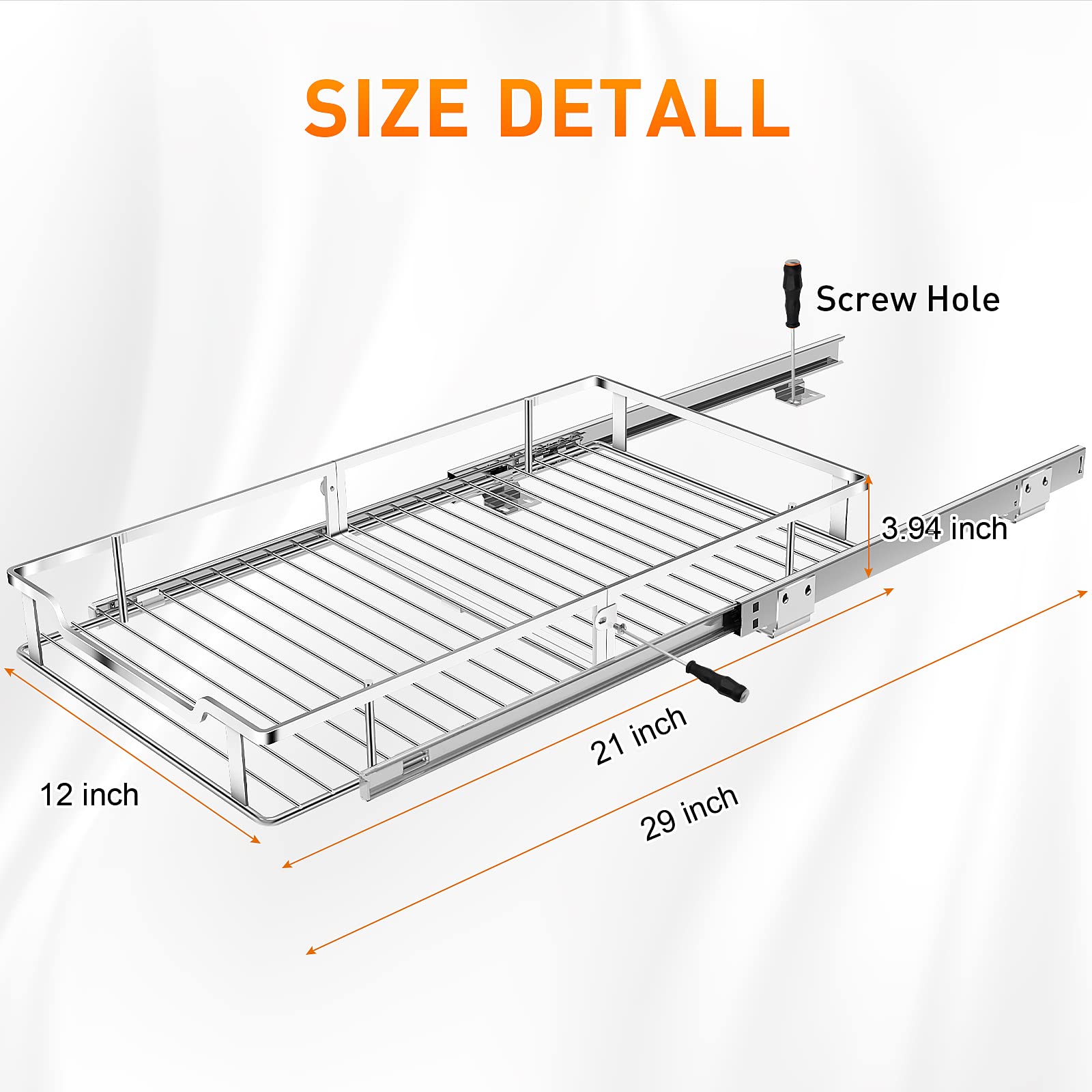 Tksrn Pull Out Cabinet Organizer, Heavy Duty Slide Out Pantry Shelves Sliding Drawer Storage for Kitchen, Bathroom, Home, 12" W x 21" D, Wire Frame, Chrome Finish(Need 13" W and 22" D Cabinet)