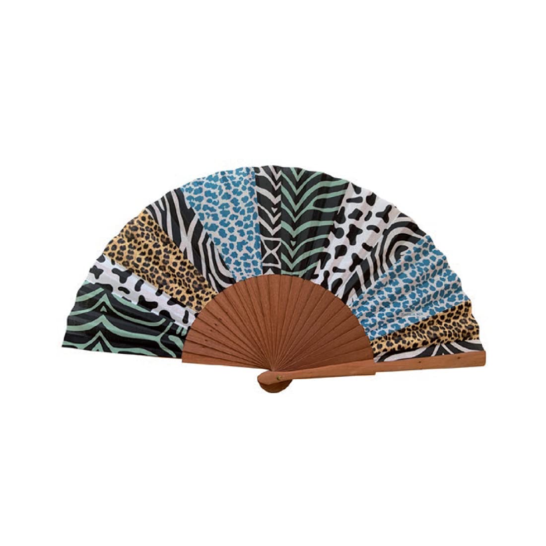 Tusitala Barcelona - Safari Hand Fan | Handcrafted Spanish Hand Fan | Cotton Fabric and Wood | Includes Protective Jute Cotton Bag | Authentic Gift | 23cm - 9”.