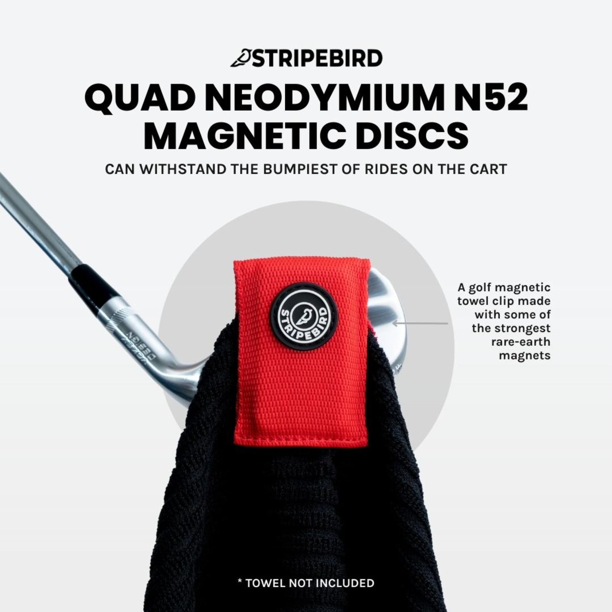 Stripebird - Magnetic Clip for Any Towel (Red) - Highest Strength Magnet - Golf Towel Magnet - Magnetic Golf Towel - Removable from Towels - Magnet Golf Towel - Magnetic Golf Towels for Men