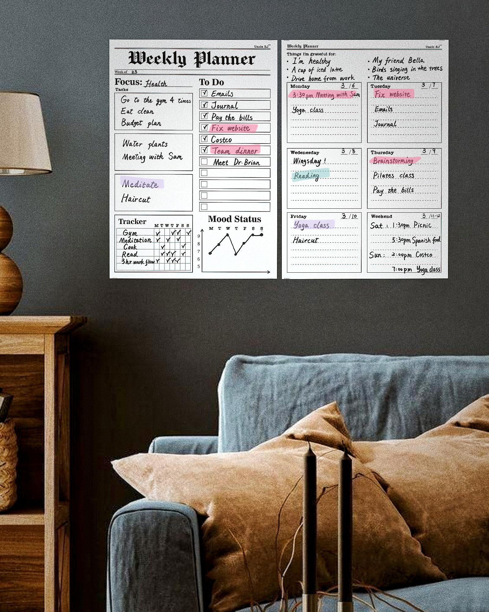 Updated Weekly Planner Magnetic Fridge & Wall, Large Weekly Planner 2023-2024 Dry Erase Sheets, Mood & Habit Tracker Weekly Calendar Pad Tear Off, 60 Pages for Up to One Year Use, 21"x15"
