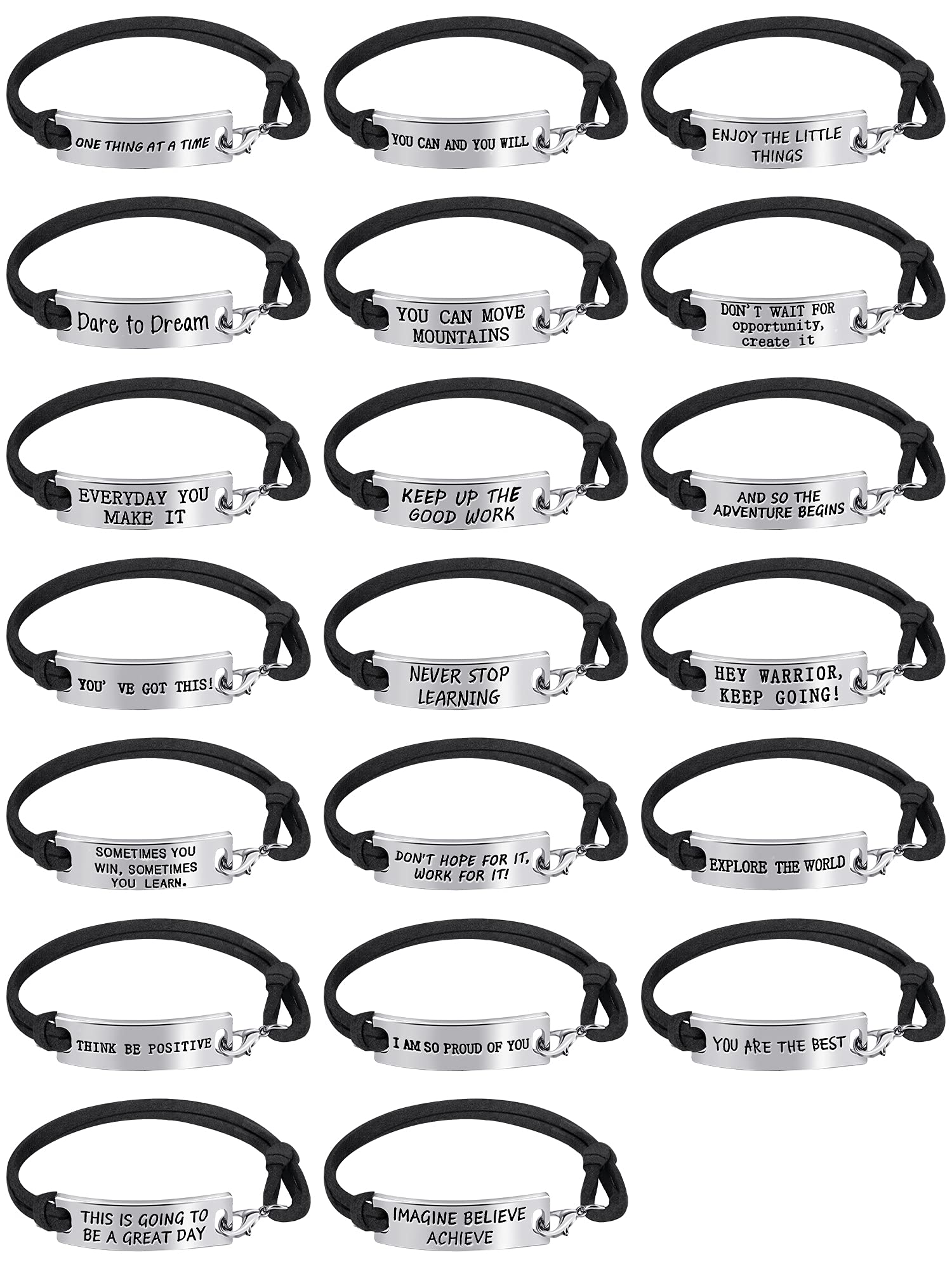SATINIOR 20 Pieces Inspirational Message Leather Bracelets Motivational Quotes Adjustable Bangle Bracelets for Women (Encouraging Style)(SATINIOR-K-Inspirational Bangle-41)