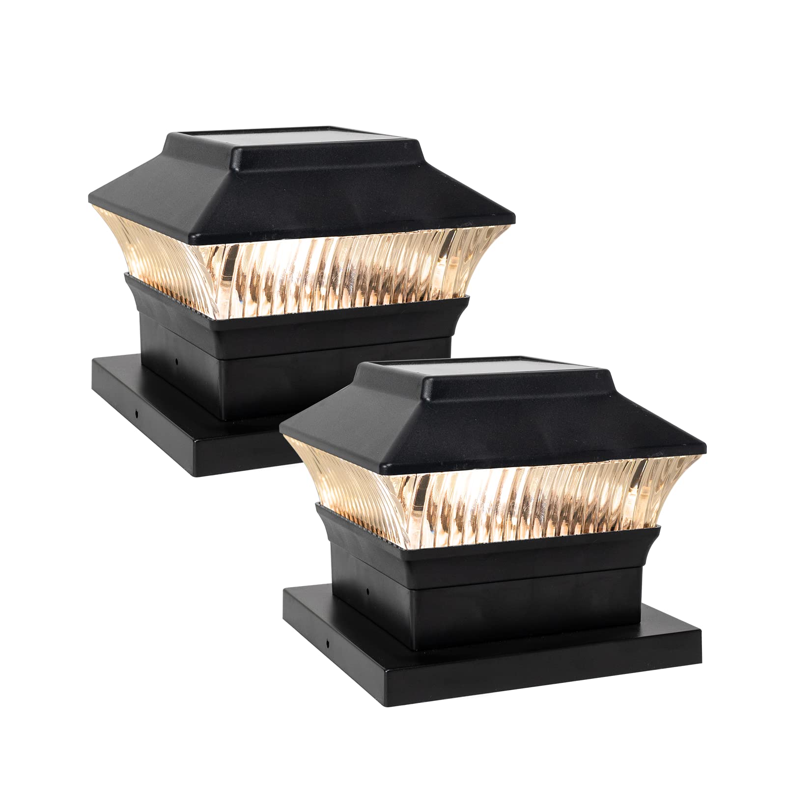 ONLSITY 25 Lumen Solar Post Cap Lights fit True 4"x4" & 5.5"x5.5" Post, High Brightness Filament LED, 3000K Warm White, Solar Powered Fence Deck Post Cap Lamp, Waterproof, White, 2 PK