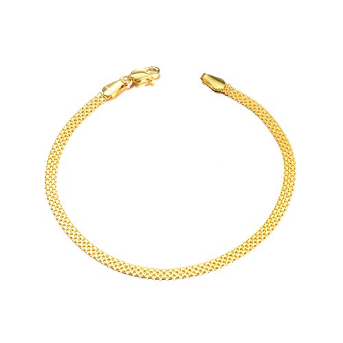 SISGEM 18k Gold Bracelets for Women, Real Gold Italian Mesh Link Chain Bracelet Jewelry for Ladies (2.8 mm)