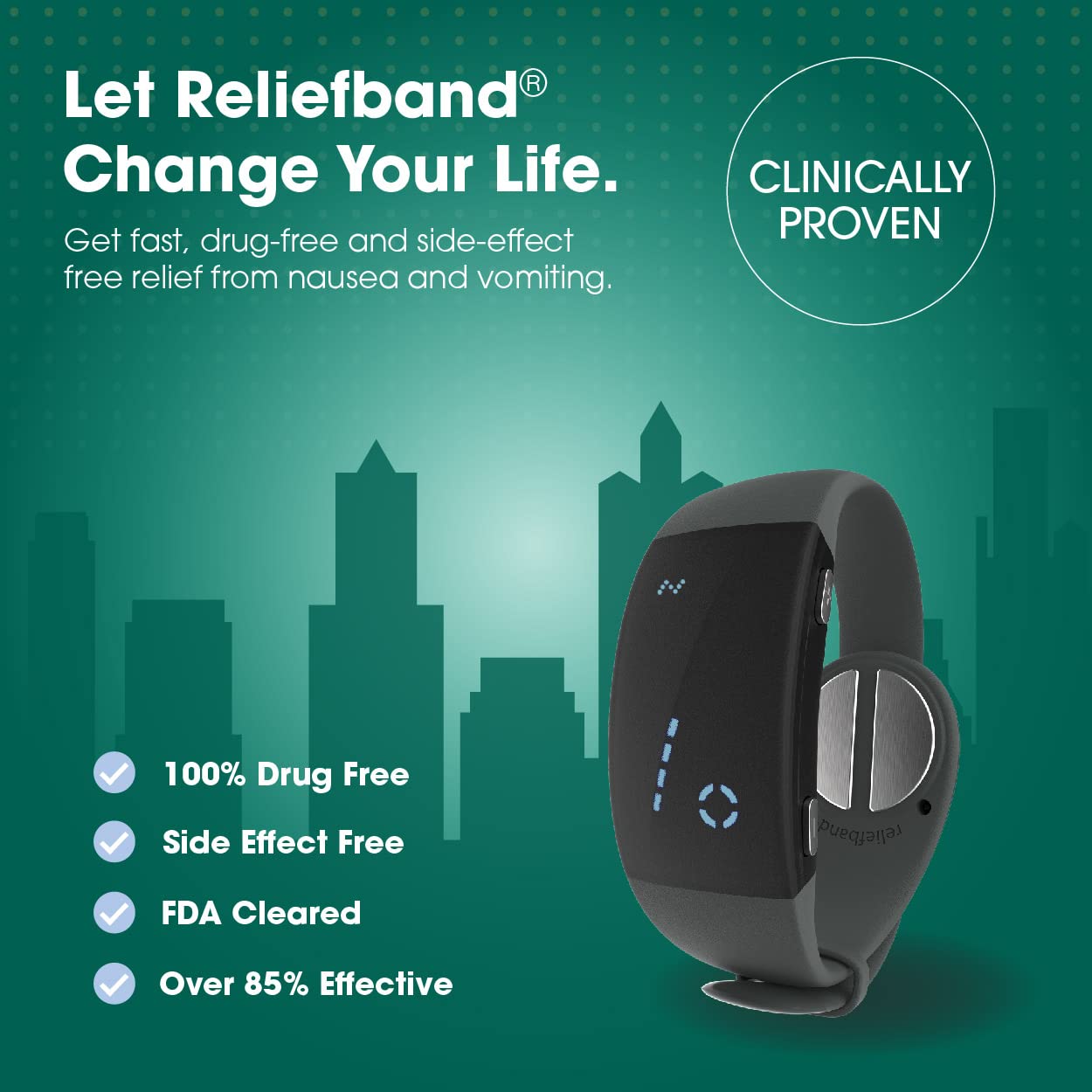Reliefband Premier | FDA Cleared | Vomiting Relief for Motion Sickness (Car, Air, Train, Sea), & Morning Sickness | Drug Free (Charcoal)