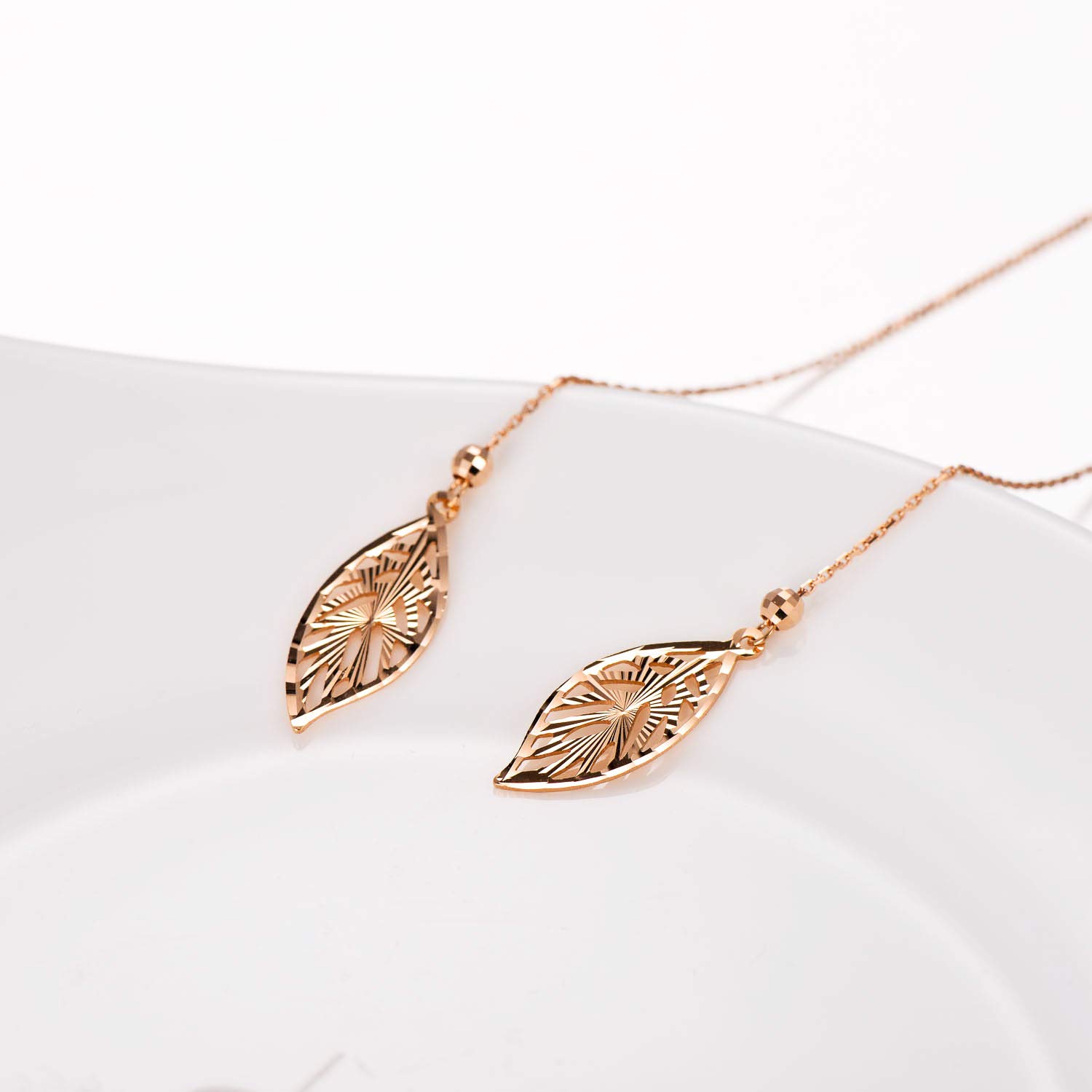 SISGEM 18k Yellow Gold Threader Earring for Women Dangle, Long Chain Leaf Earrings Jewelry Gift for Her