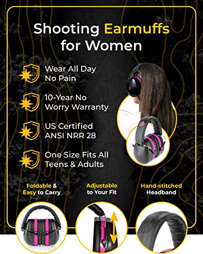 TradeSmart All-in-One Gun Range Safety Duo Kit, Yellow & Pink Ear and Eye Protection Kit for Men & Women, U.S. Certified