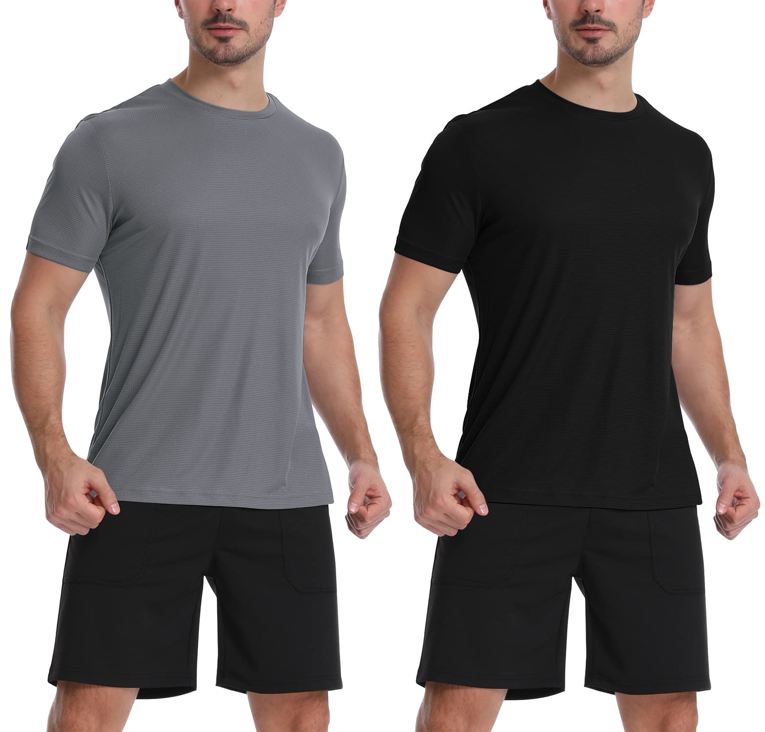 Zengjo Running Shirts for Men Quick Dry(Neon Green/White,L)