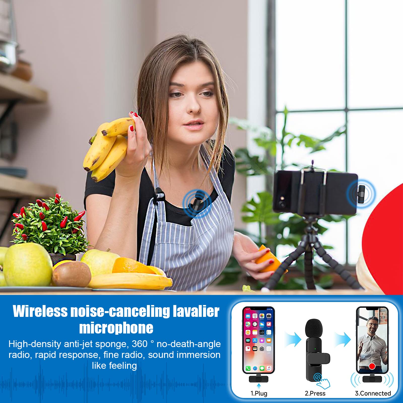 OPULENO 2 Pcs Wireless Lavalier Microphones for iPhone and iPad, Wireless noise-cancelling microphone, Professional Wireless Lavalier Microphone for Recording, Live Stream, YouTube, Facebook (Black)