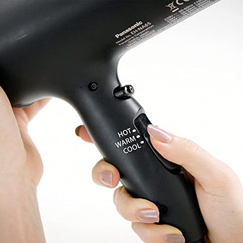 Panasonic Nanoe Hair Dryer, 1875 Watt Professional Blow Dryer for Smooth, Shiny Hair with 3 Attachments Quick Dry Nozzle, Diffuser and Concentrator Nozzle โ EH-NA65-K (Black/Pink), Black