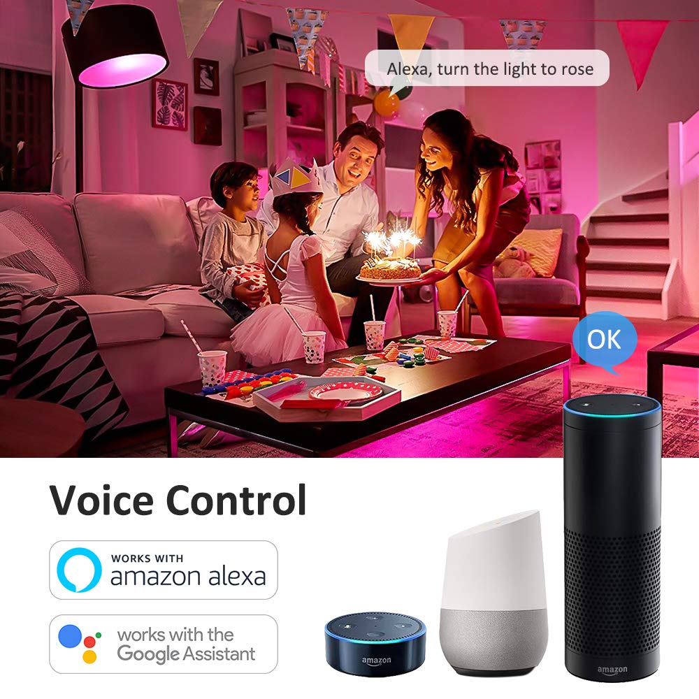 Smart LED Light Bulb, Alexa Light Bulb Color Changing, Soft White (2700K), Multicolored Bulb RGBW A19 9W, E26 Bulb No Hub Required,Compatible with Alexa Google Home, 2 Pack