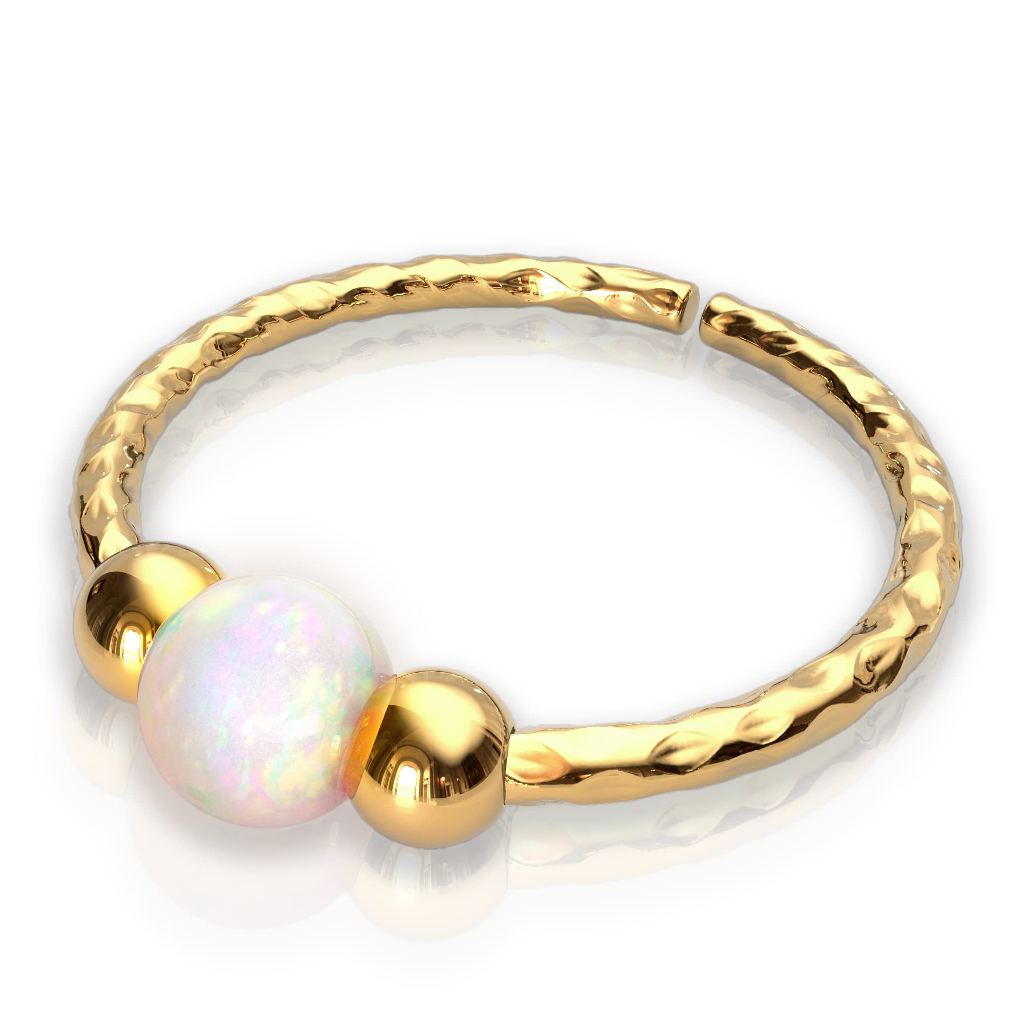 Tragus Earring Piercing 14K Gold Filled - Tiny 20 Gauge Twist Wire Ear Hoop - Shiny White Opal Gold Beads - 7mm Diameter 0.2 Inches Tragus Ear Ring