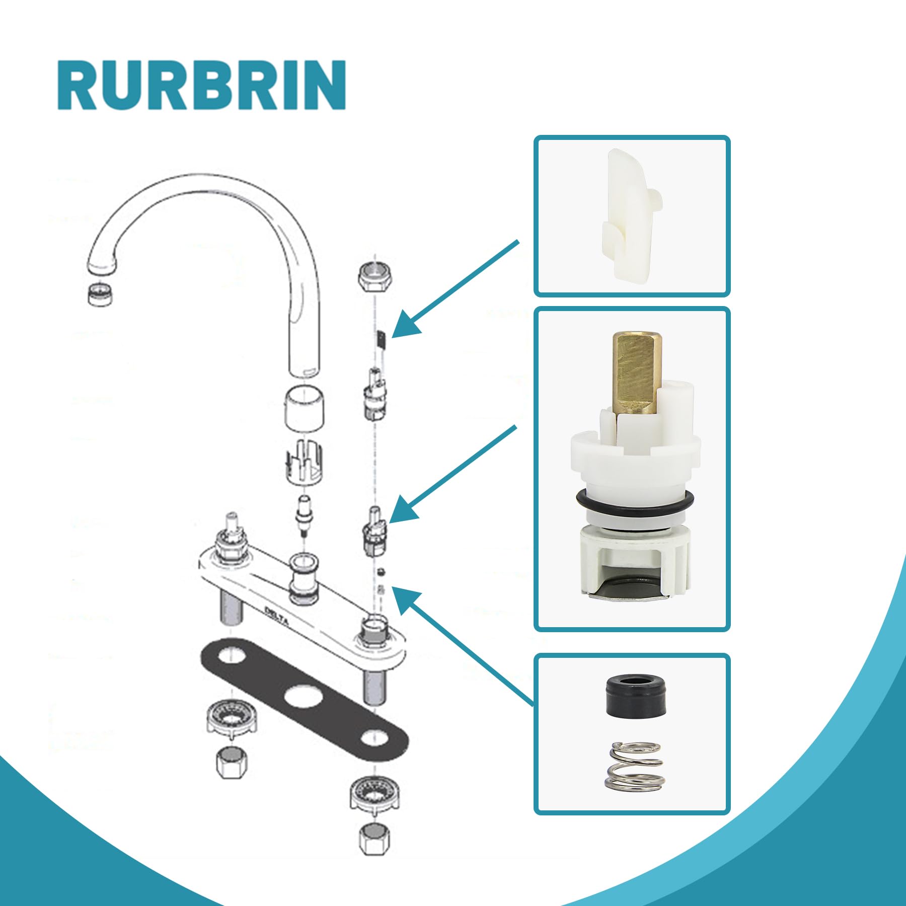 RP25513 Faucet Cartridge Stem Assembly Repair Kit Compatible with Most Delta Two-Handle Faucets, Come with RP4993 Seat & Spring,Fit for Lavatory Faucet (2 Pack)