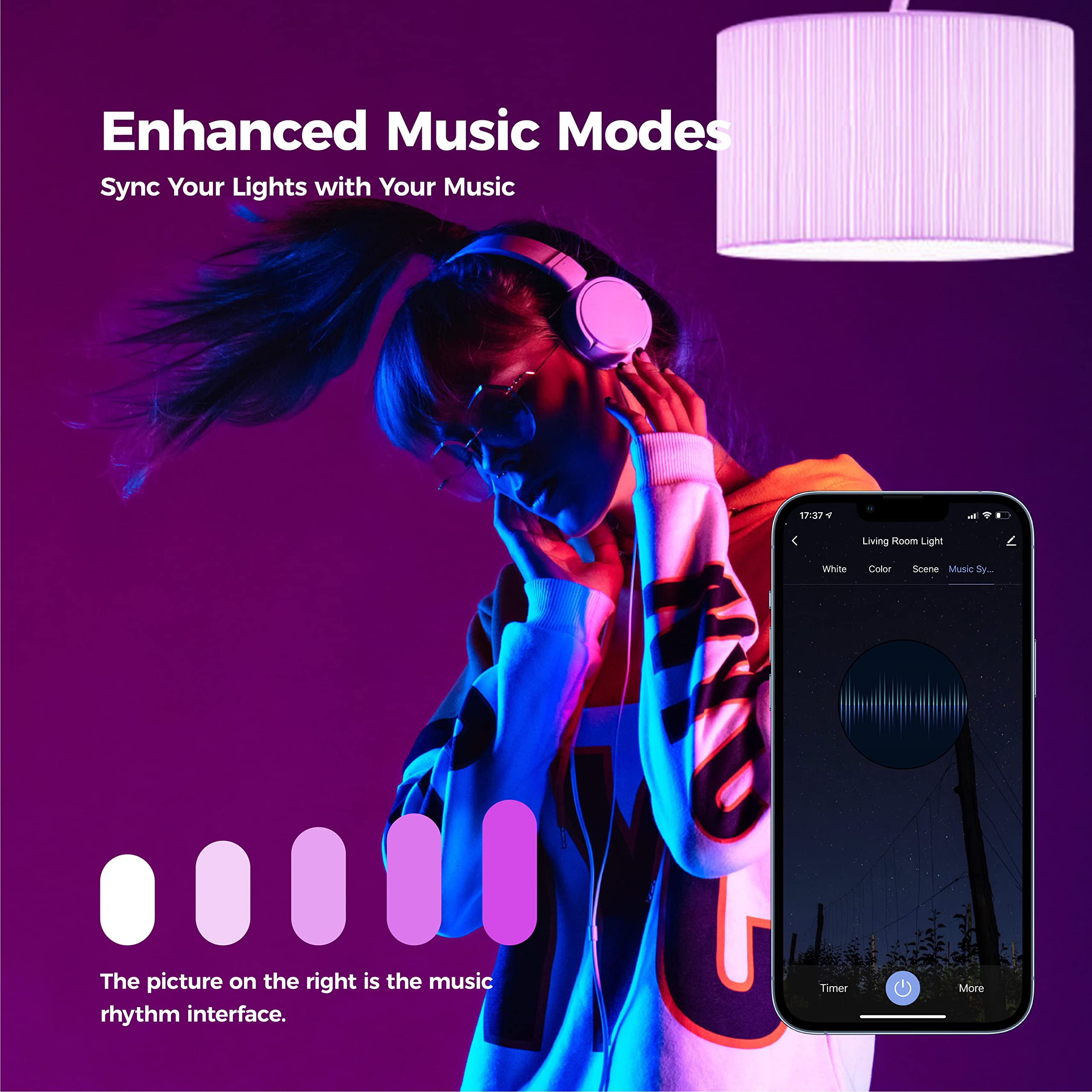 Smart Light Bulbs, 2700K-6500K - 11W - 100W Equivalent - WiFi RGBCW A19 LED Bulb E26 Base - 1100LM - WiFi Light Bulb - Color Changing Bulb, Compatible with Alexa/Google Home, 4 Pack