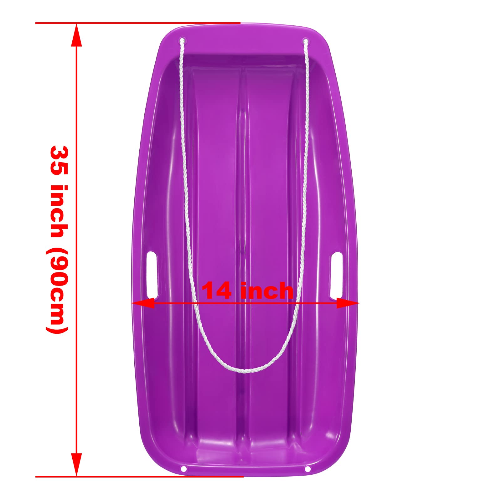 Snow Sled Toboggan for Kids and Adults with 2 Built in Handles and Pull Rope (Blue Red Purple 3-Pack)