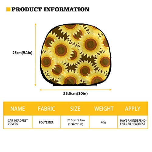 TOADDMOS 1 Pair Sunflower Bee Print Car Truck SUV Van Headrest Covers,You are My Sunshine Universal Car Seat Head Rest Protector