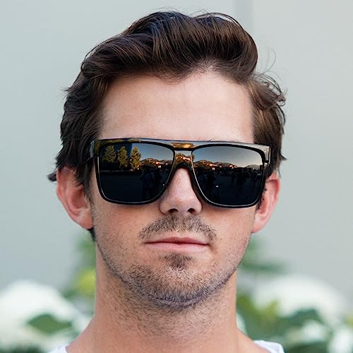 ShadyVEU Super Dark Round Sunglasses UV400 Casual Blacked Out 80's Retro Shades (Glossy Black Flat Top Frame, Dark Black)
