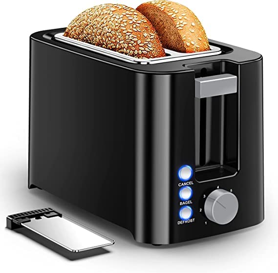 Toaster 2 Slice - Black Best Rated Prime Wide Slot Toasters the for Bagel Bread Waffle Two with 7 Shade Settings & Removable Crumb Tray