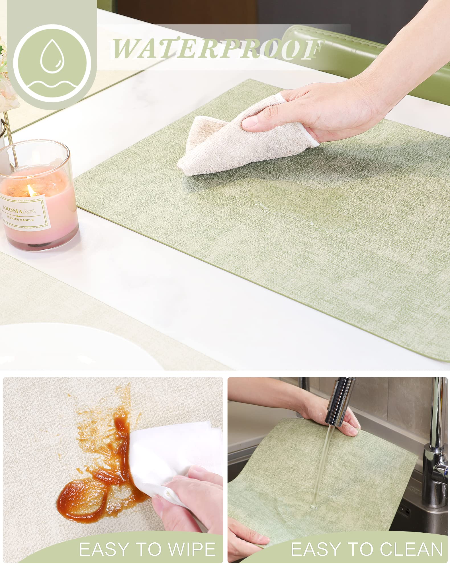 SUEH DESIGN Leather Placemats Set of 6 Reversible Table Mats Heat Resistant Waterproof No-Slip Place Mats for Dining Table Kitchen Parties