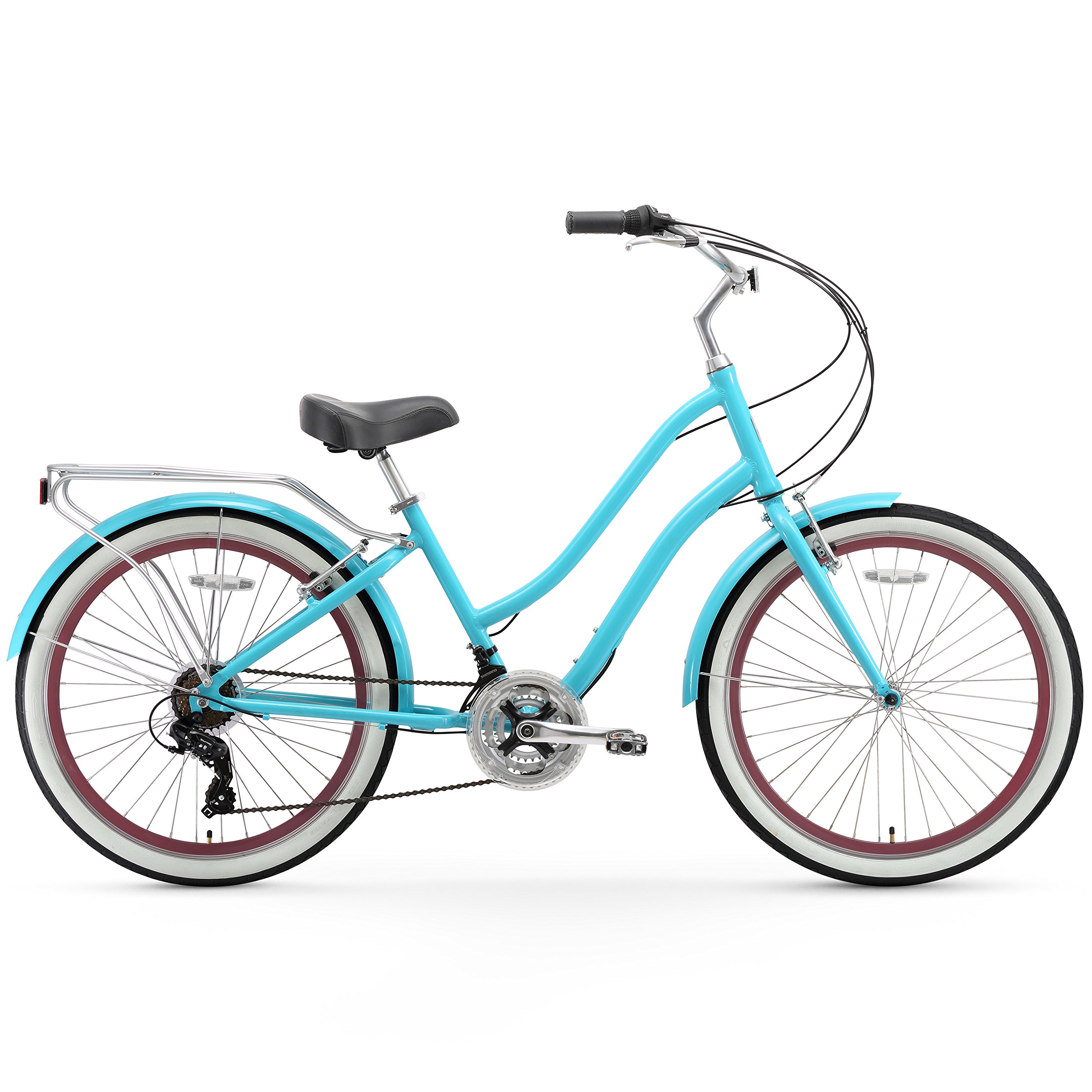 sixthreezero EVRYjourney Women's 1/3/7/21 Speed Step-Through Hybrid Cruiser Bicycle, 26"/24" Wheels, Multiple Colors