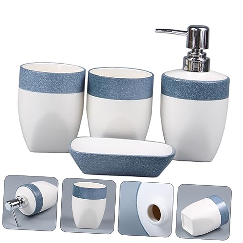 STOBAZA 1set Bathroom Four Piece Set Liquid Containers Compose Containers Portable Bath Liquid Pump Dispenser Bath Tray Bathroom Bath Accessories Soap Toothbrush Lotion Ceramics