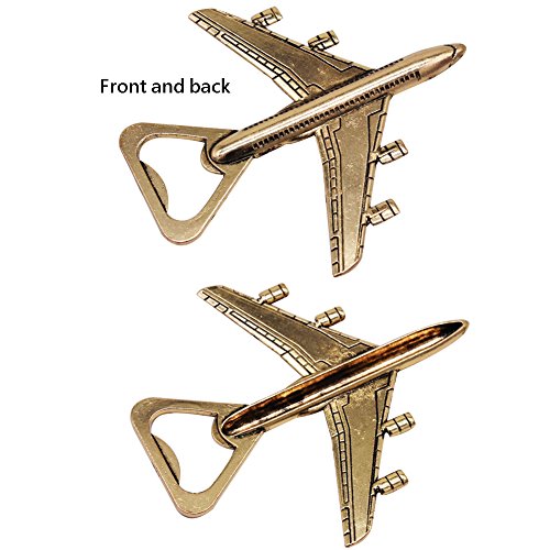 Youkwer 16 PCS Skeleton Airplane Bottle Opener with “OUR ADVENTURE BEGINS”Exquisite Packaging for Wedding Party Favors & Decorations (Dark Gold)