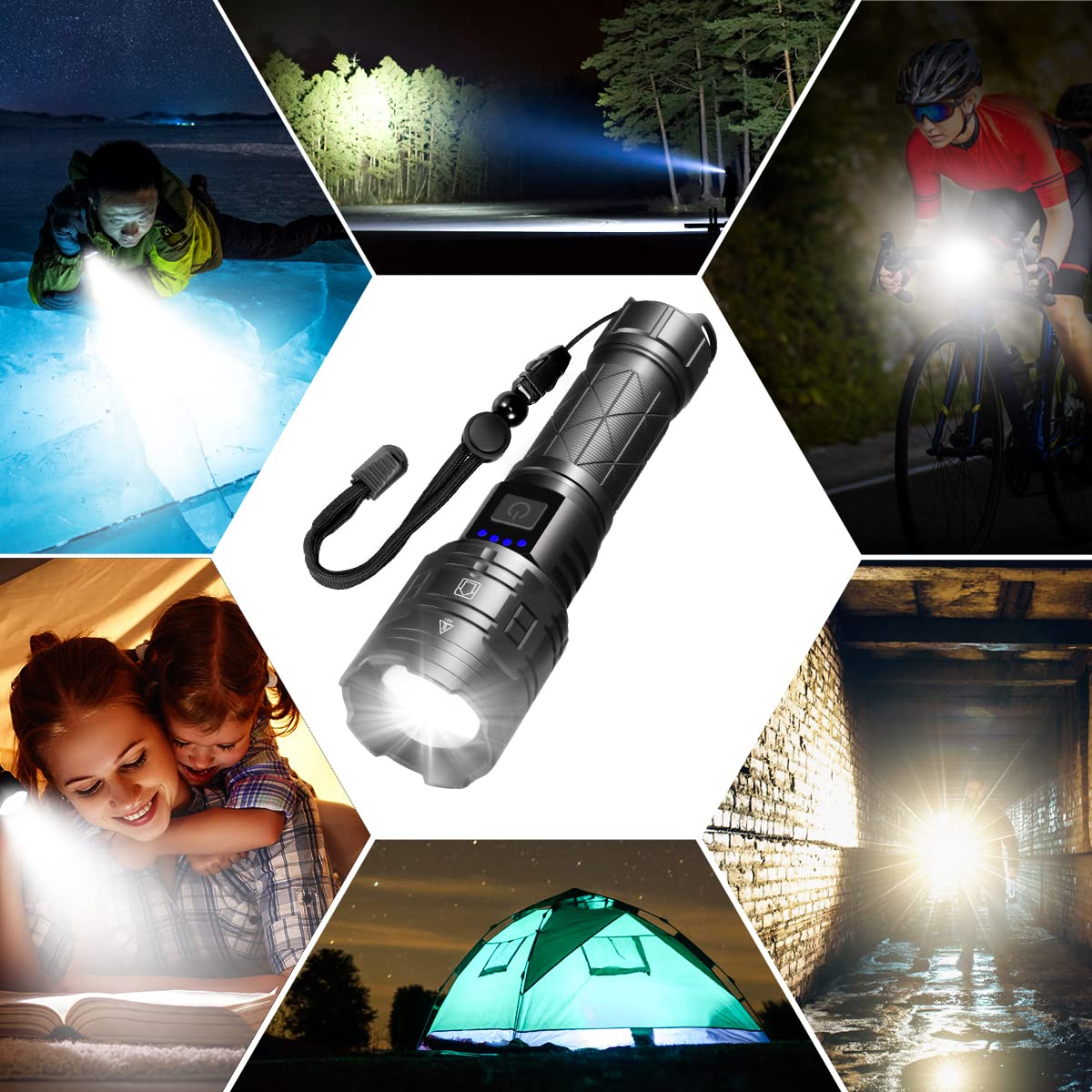 Rechargeable Flashlights High Lumens, 950000LM Powerful Tactical Flashlights, 5 Modes LED Flashlight Adjustable, Brightest Flashlight Waterproof, Handheld Flash light for Emergencies, Camping, Hiking