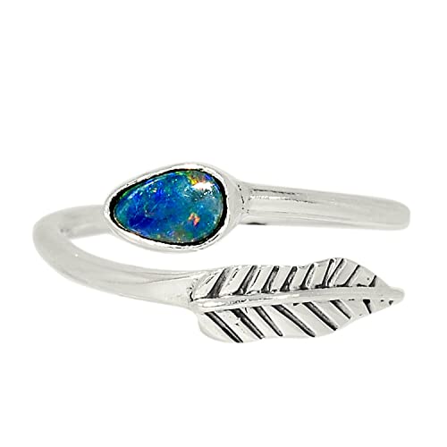 Xtremegems Doublet Feather - Australian Opal 925 Silver Ring Jewelry s.8 ALLR-14686