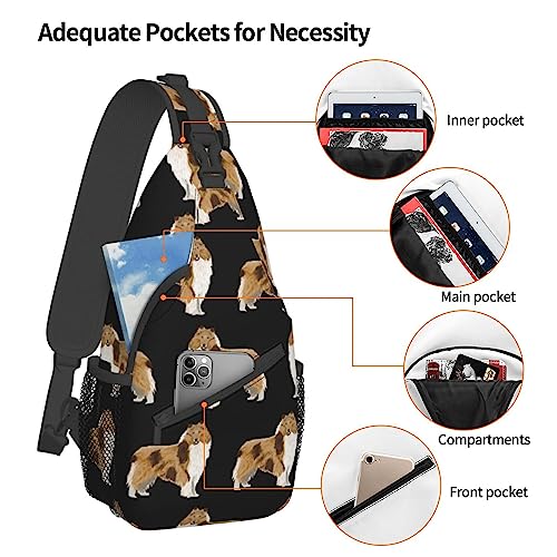 Supdreamc Ultra Lightweight Sling Shoulder Backpack Shoulder Crossbody Bag Chest Pack Multipurpose Anti-Theft Daypack for Outdoors Camping Hiking Trekking, Rough Collie Dog Art