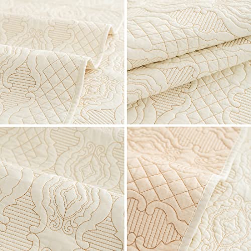 vctops Vintage Embroidered Cotton Sofa Couch Covers Soft Quilted Sectional Couch Cover Non Slip Sofa Slipcover for Dogs, Children, Pets Furniture Protector (Cream,36"x82")