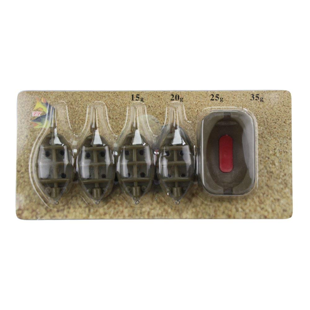 Towejo Carp Fishing Tackle 4 Inline Method Feeders Set with 1 Rubber Mould (Feeder:15g20g25g35g)