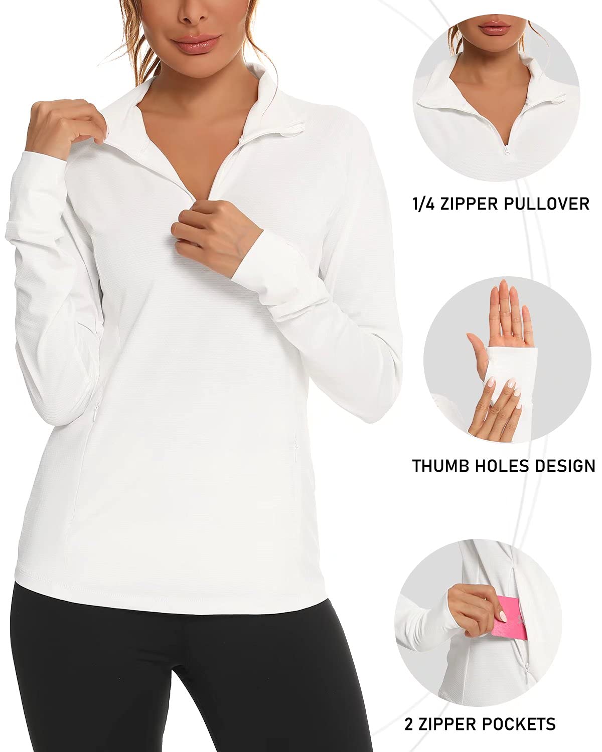 We1Fit Womens UPF 50+ Sun Protection Shirts Long Sleeve Half Zip Pullover with Pockets