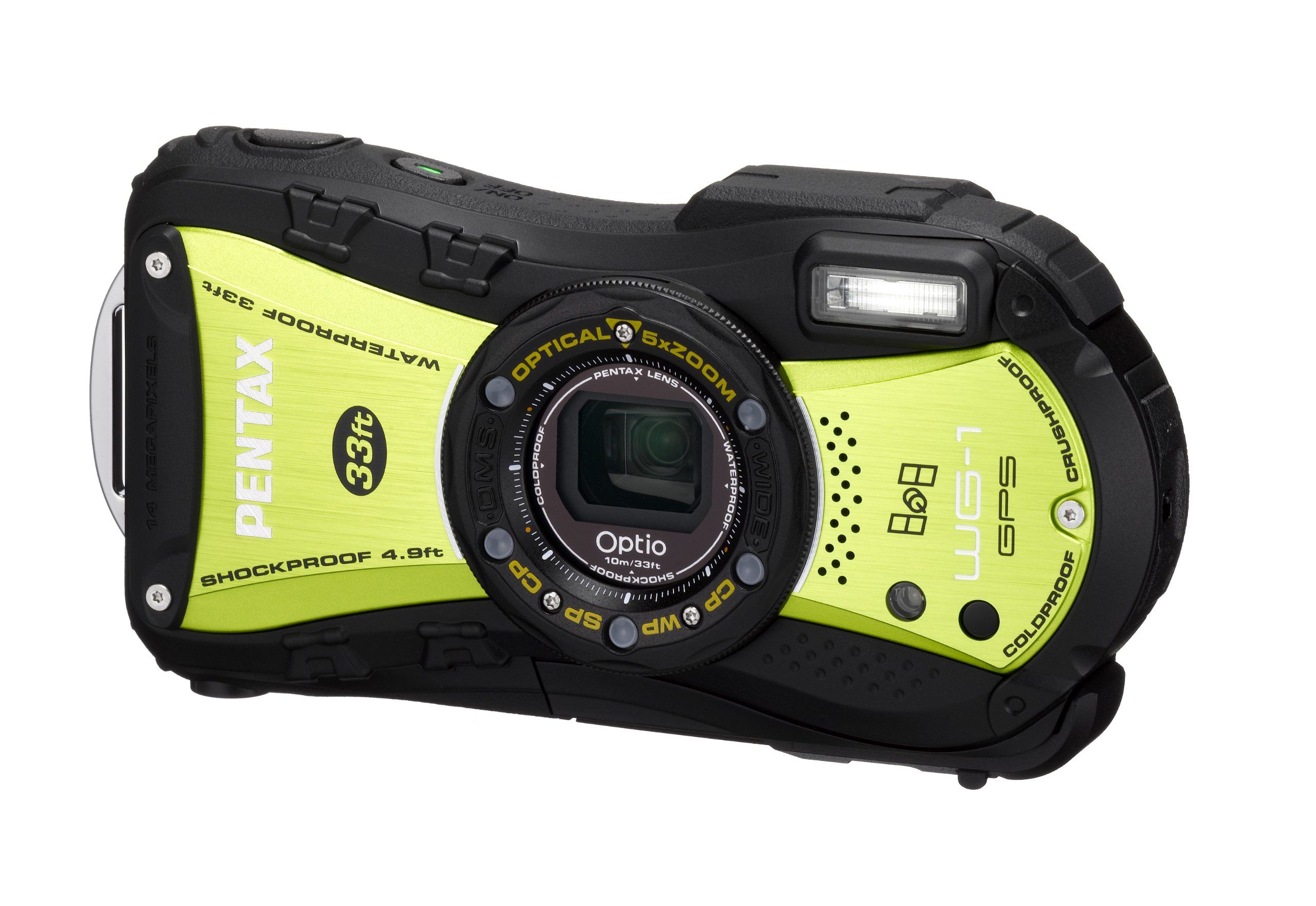 Pentax Optio WG-1 14 MP Waterproof Digital Camera with GPS and 5xOptical Zoom - Yellow/Green