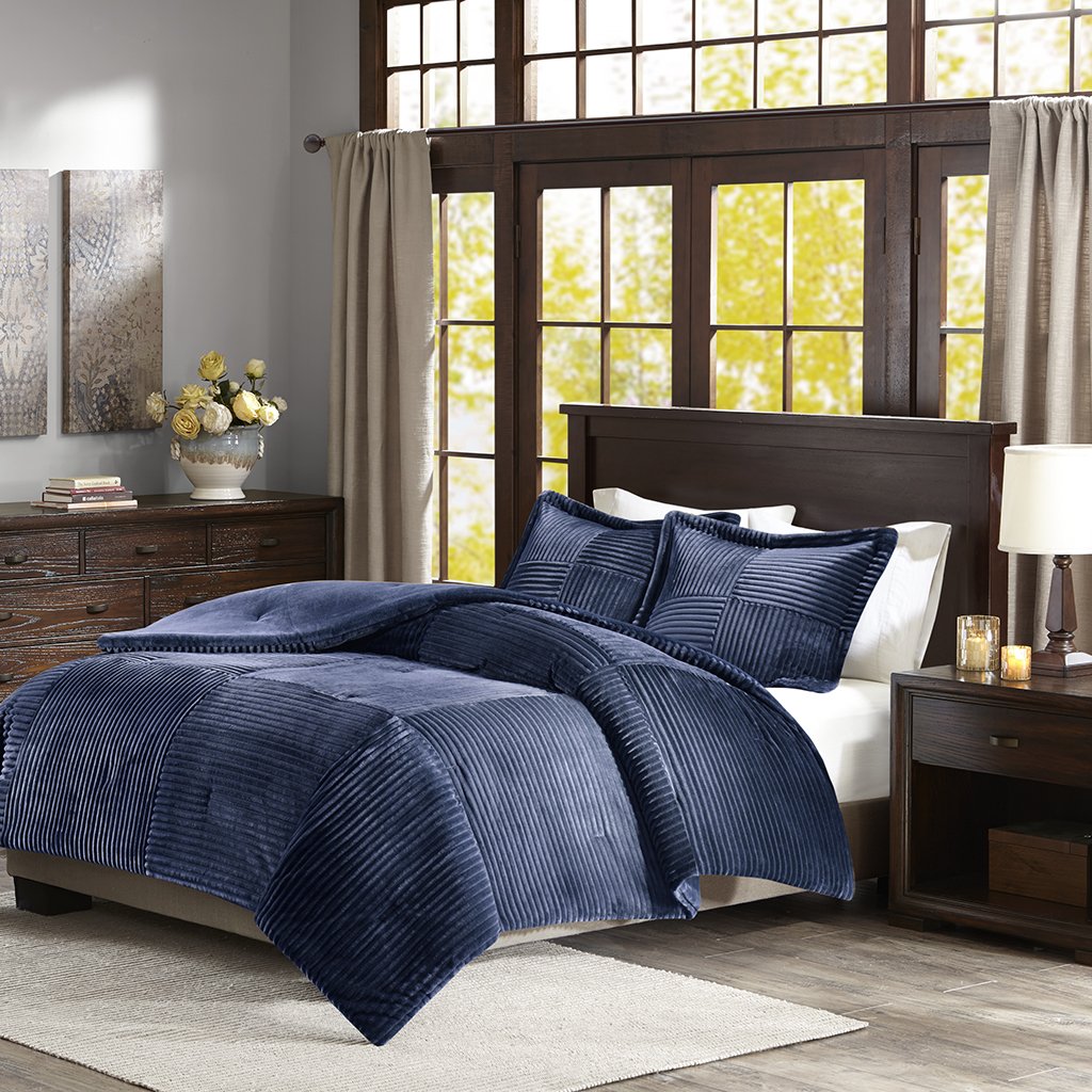 Premier Comfort Parker Corduroy Ultra Soft Luxury Premium Plush Comforter Mini Bedding Set, Twin, Navy