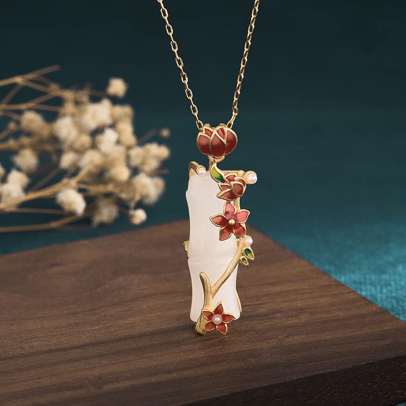 XUANQING White Jade Pendant Necklace 14K Gold Women's Jewelry Necklace (round)