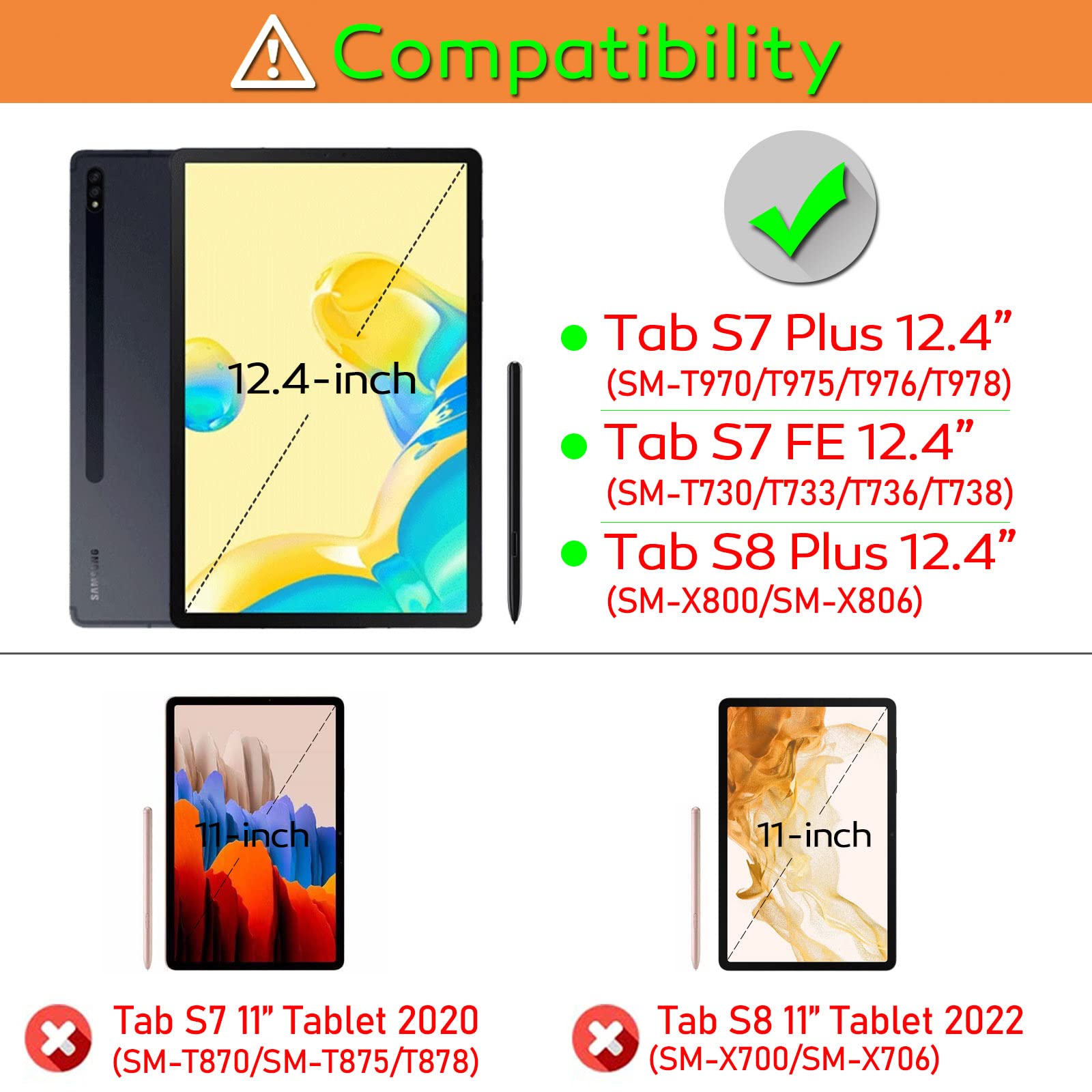 Thoreta Samsung Galaxy Tab S8 Plus/Tab S7 FE/Tab S7 12.4 inch Kids Case,Shockproof Kid-Proof Cover Protective EVA Device Encasing with S Pen Holder[SM-T730/T733/T738/T970/T975/T976/T978]
